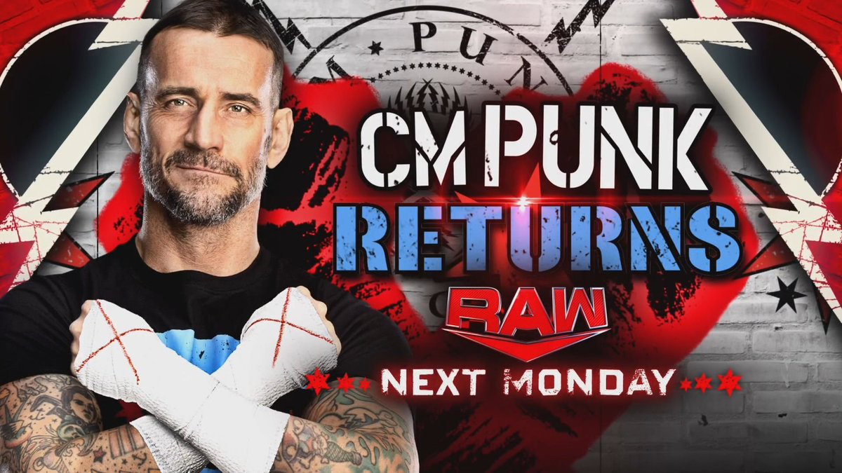 WWE Announces CM Punk's Return For Raw On September 16 In Portland, OR.